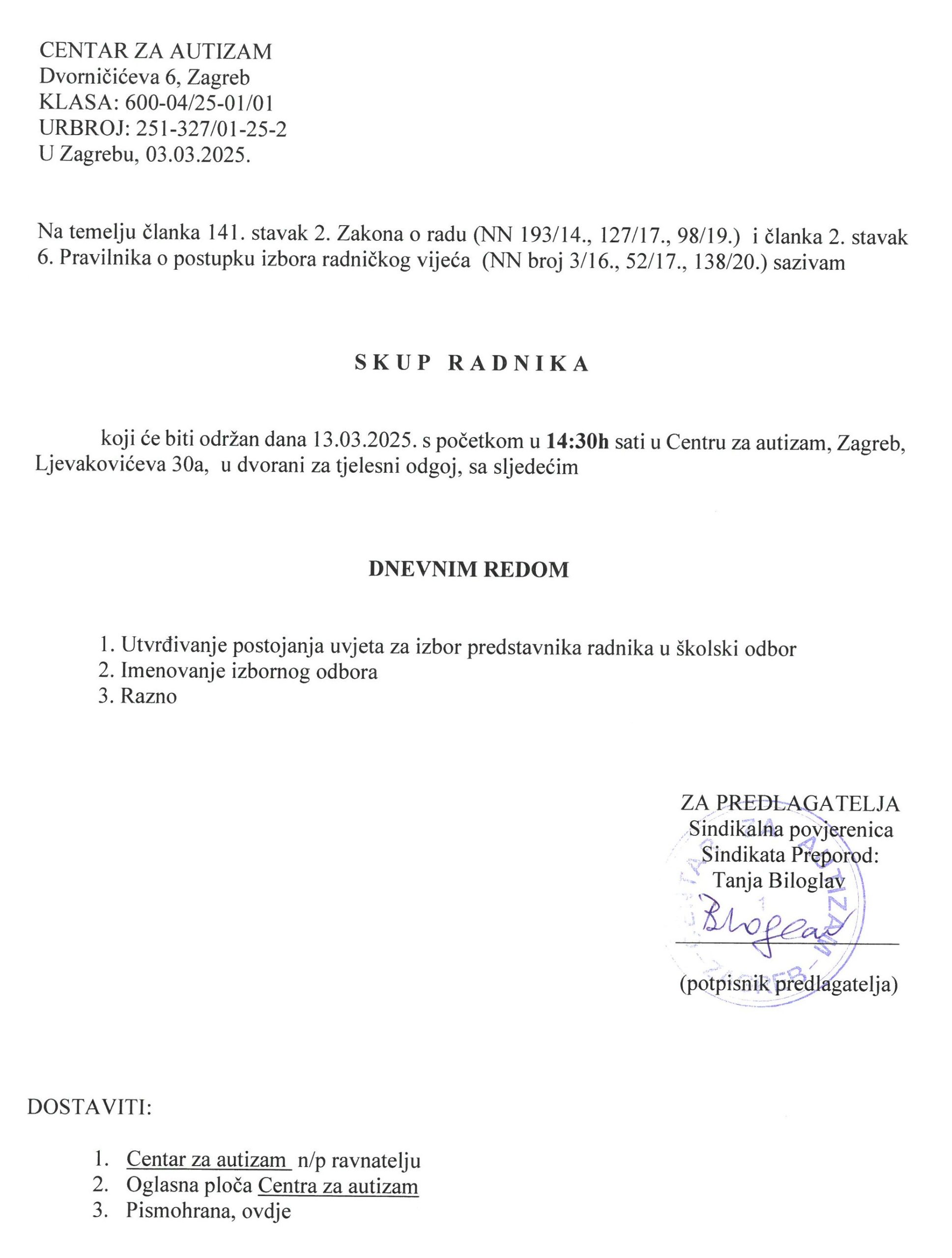 Poziv na Skup radnika - Centar za autizam